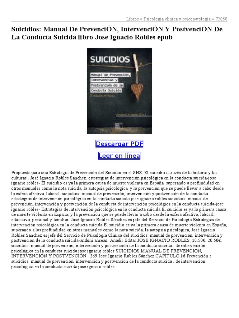 Suicidios Manual de PrevenciÓN IntervenciÓN Y PostvenciÓN de La ...