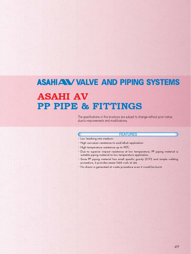 Asahi AV PP Pipe Specifications | PDF | Pipe (Fluid Conveyance ...