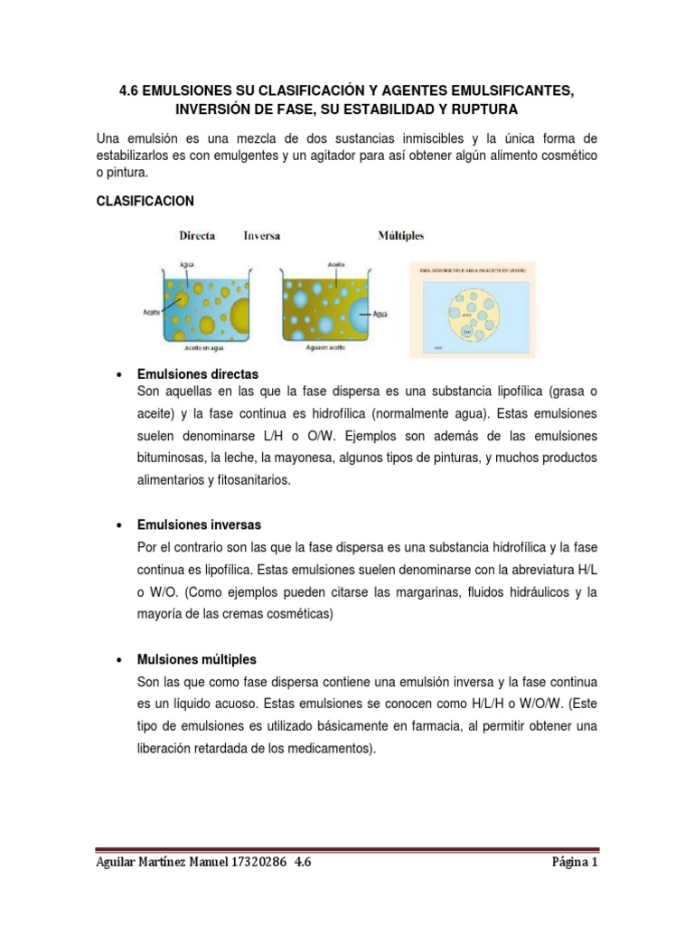 4.6 Emulsiones y Sus Agentes Emulsificantes | PDF | Emulsión ...