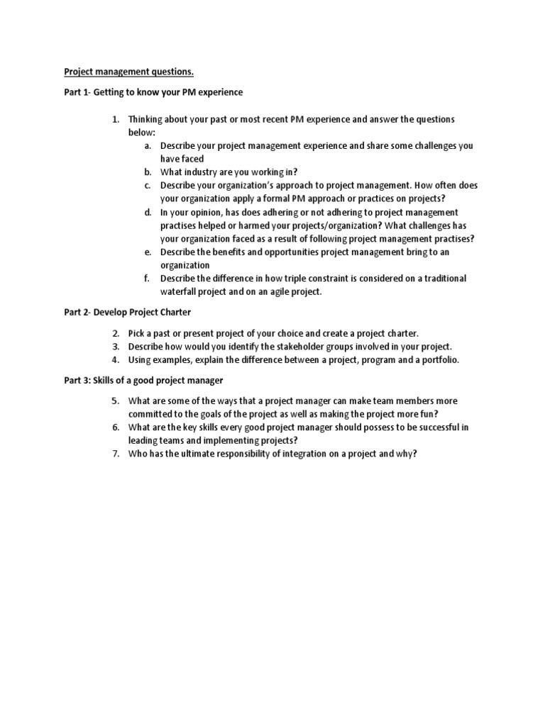 Project Management Assignment Questions | PDF