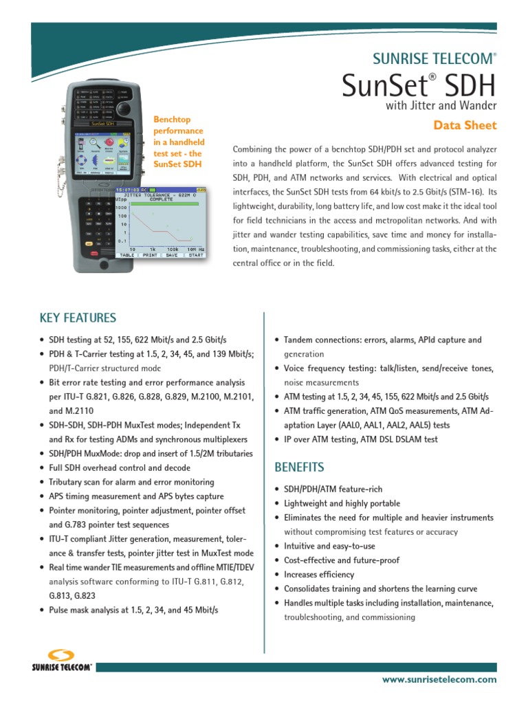 Sunset SDH: Sunrise Telecom | PDF | Asynchronous Transfer Mode | Hertz
