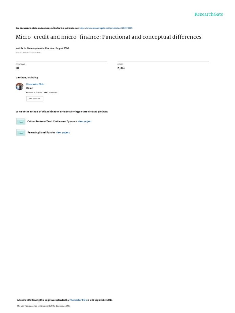 Micro-Credit and Micro-Finance: Functional and Conceptual Differences ...