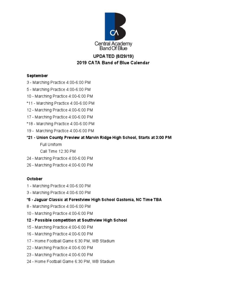 CATA Band of Blue Schedule | PDF
