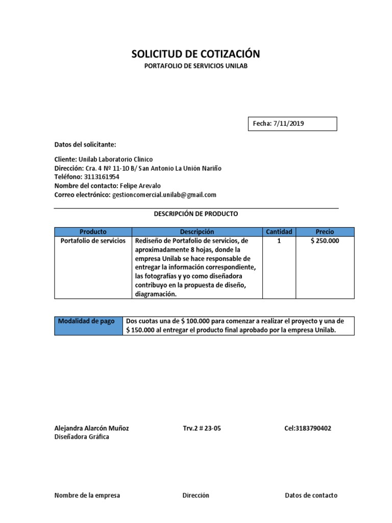 Formato Solicitud de Cotización | PDF