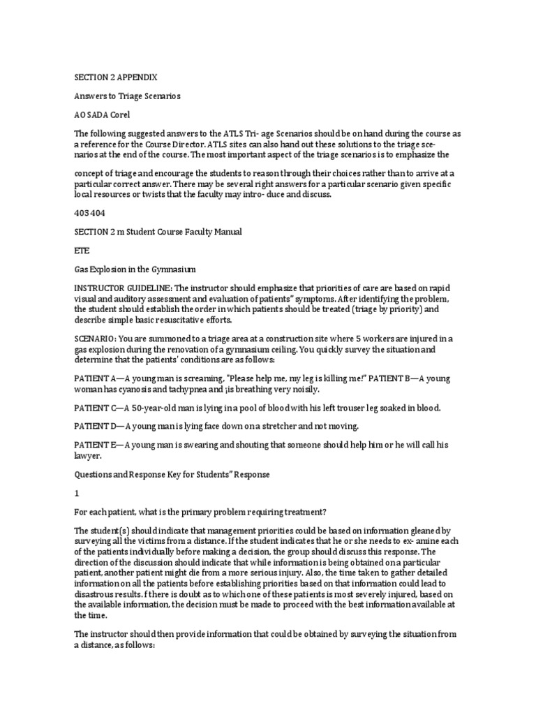ATLS Triage Scenarios and Answers | PDF | Emergency Department | Breathing