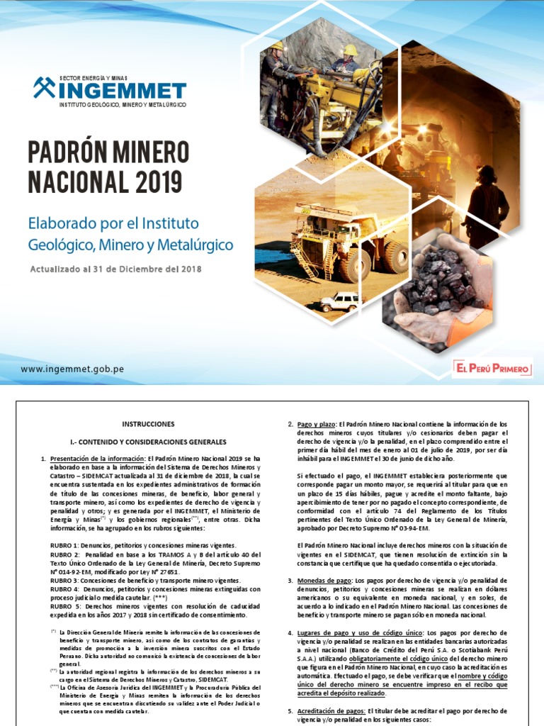 Padrón Minero Nacional 2019 | PDF | Minería | Mandato