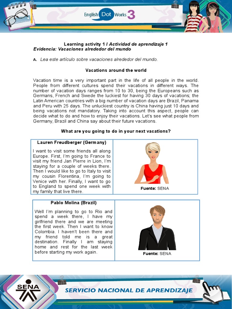 Evidence - Vacations Around - The World Nivel 3 Actividad 3 | PDF