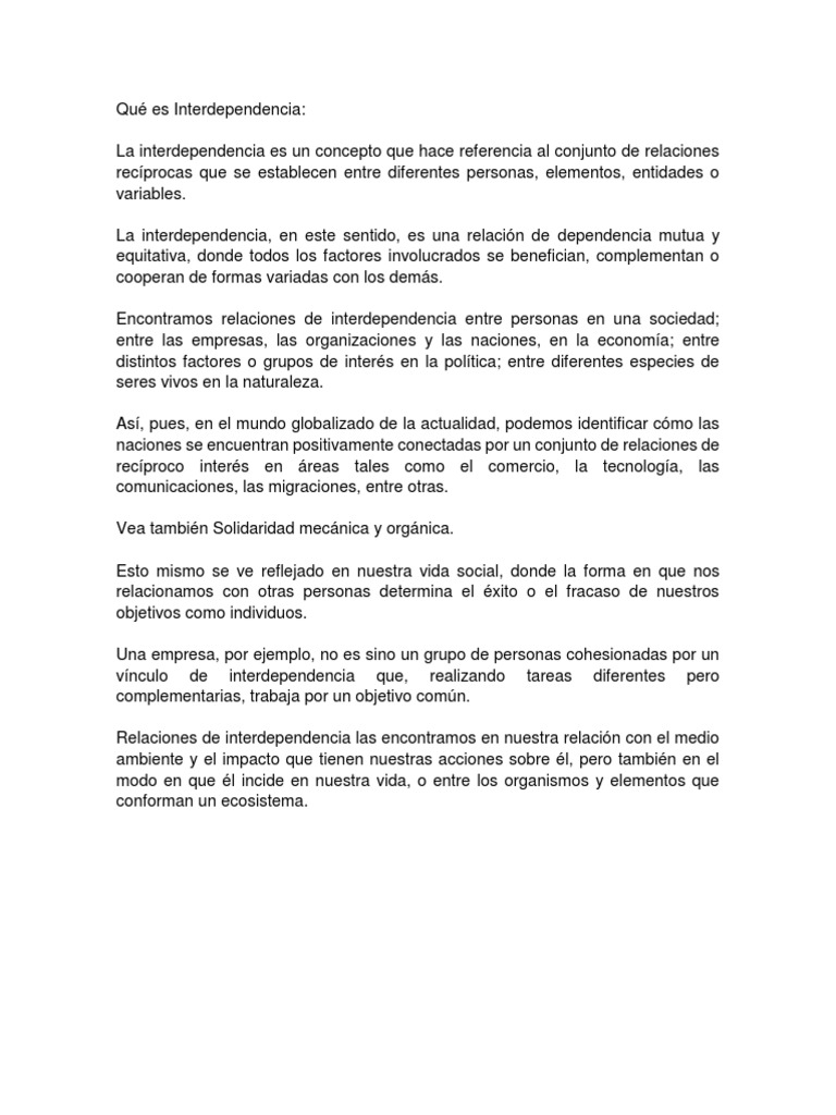 Definición de Interdependencia | PDF