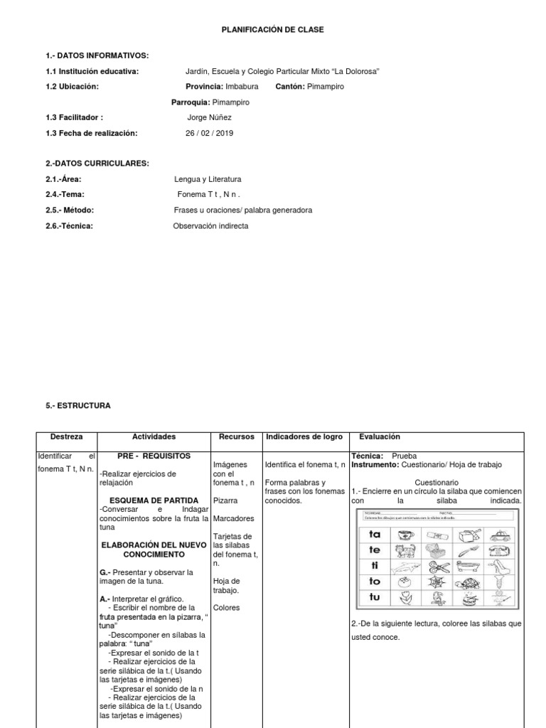 Plan de Clase Demostrativa Jorge | Descargar gratis PDF | Sílaba | Semiótica