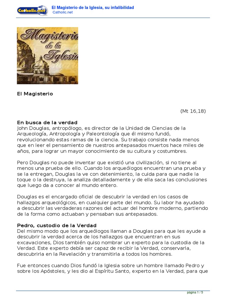 El Magisterio de La Iglesia Su Infalibilidad | PDF | Dogma | Iglesia ...