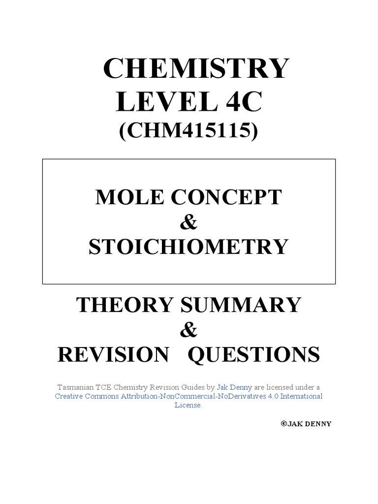 Chemistry Level 4C: (CHM415115) Mole Concept & Stoichiometry Theory ...
