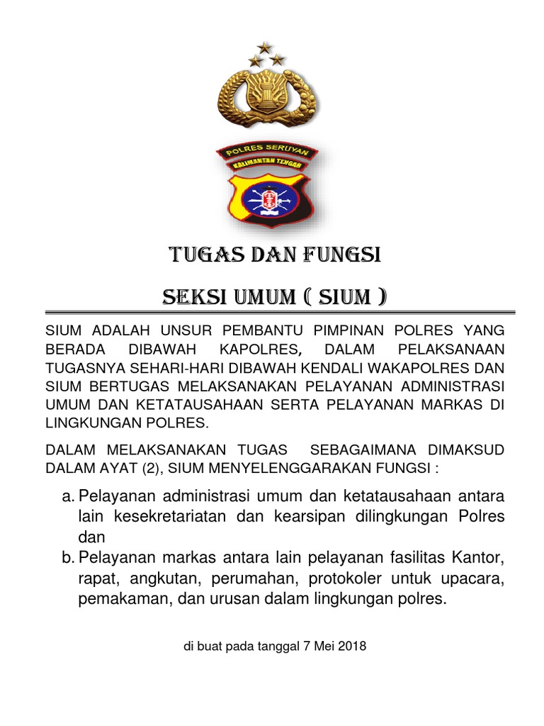 Tugas dan SOP Seksi Umum Polres | PDF