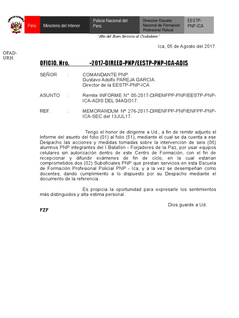 Oficio Remite Informe Celulares Examenes | PDF