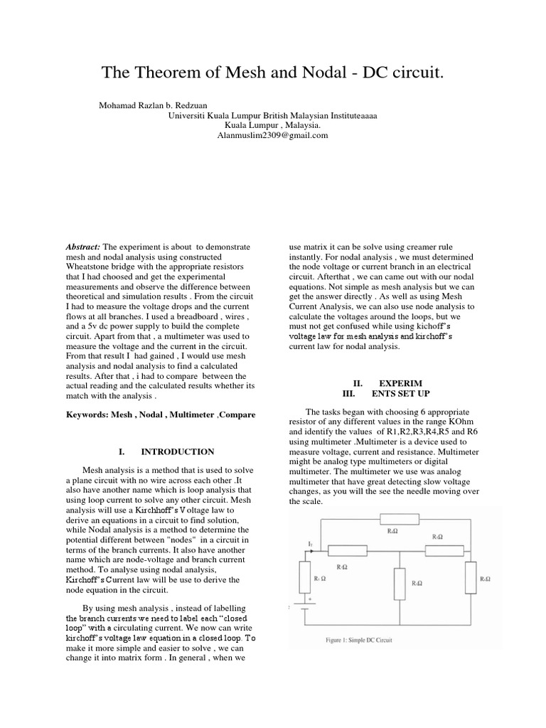 The Theorem of Mesh and Nodal - DC Circui | PDF | Electrical Network | Voltage