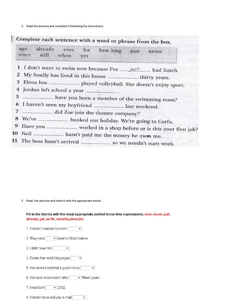 Adverbs in Present Perfect and Past Simple Tense Exercises | PDF