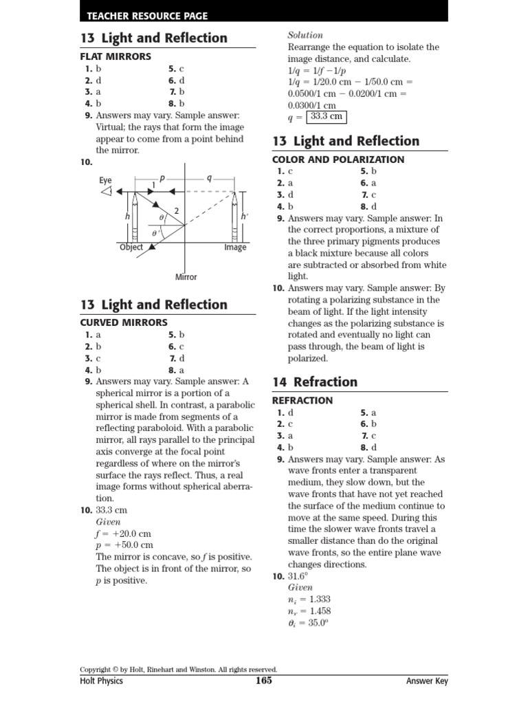 Light and Refraction Study Guide Answer Keys | PDF | Refraction | Lens ...