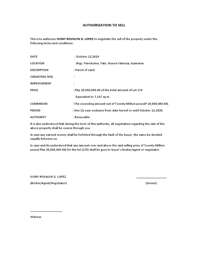 Authorization To Sell | PDF | Law