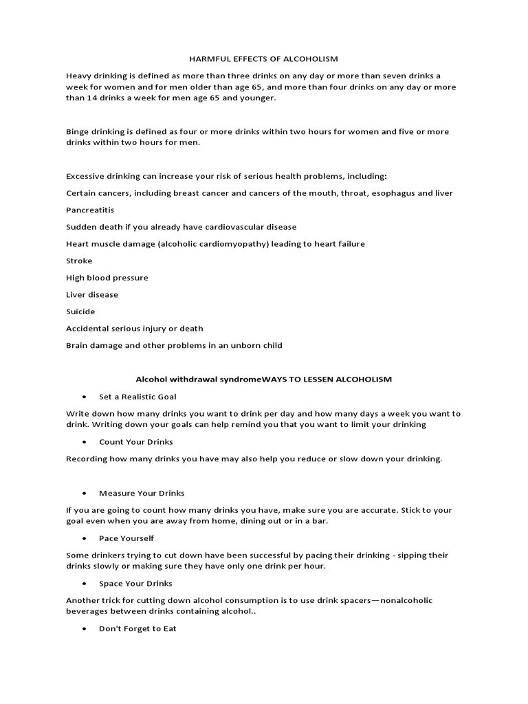 Alcohol Withdrawal Syndromeways To Lessen Alcoholism | PDF | Alcoholism ...