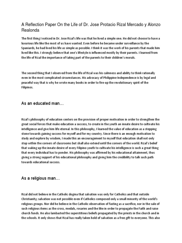 A Reflection Paper On The Life of DR | Download Free PDF | Social ...