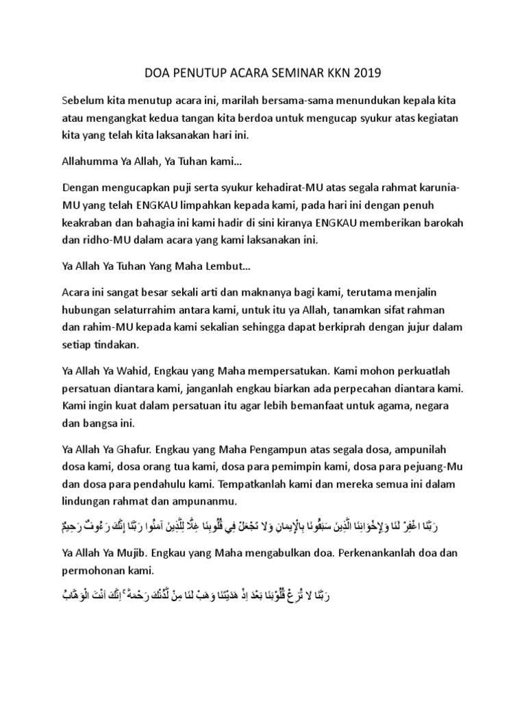 Doa Penutup Seminar KKN | PDF