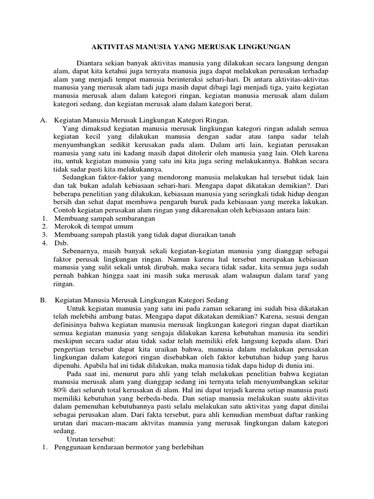 Aktivitas Manusia Yang Merusak Lingkungan | PDF | Sains & Matematika