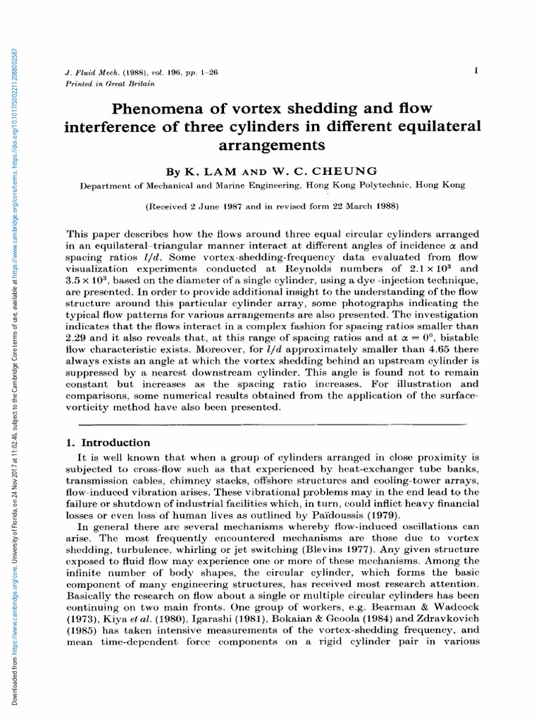 Vortex Shedding in Cylinder Arrays | PDF | Drag (Physics) | Flow Measurement