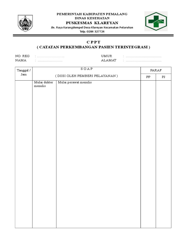Contoh CPPT untuk Puskesmas Klareyan | PDF