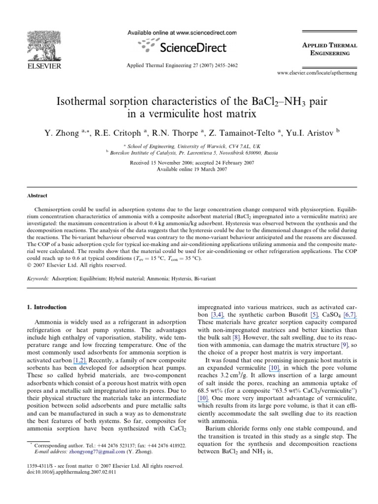 BaCl2-NH3 Sorption in Vermiculite | PDF | Adsorption | Hysteresis