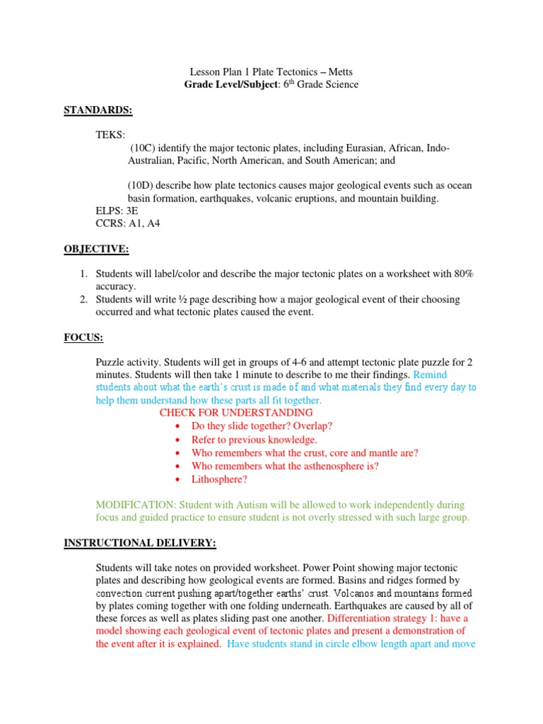 6th Grade Plate Tectonics Lesson Plan | Download Free PDF | Plate ...