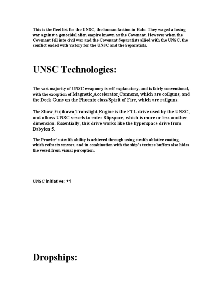 UNSC Fleet List | PDF | Military Technology | Ships