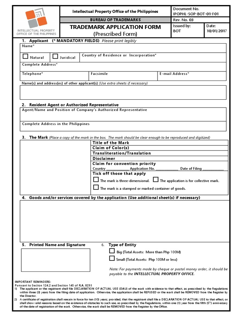 TM Application Form PDF | PDF | Trademark | Intellectual Property