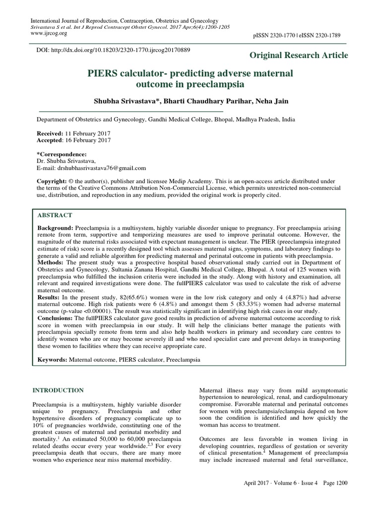 Pears Index For Preeclampsia | PDF | Maternal Health | Medical Specialties