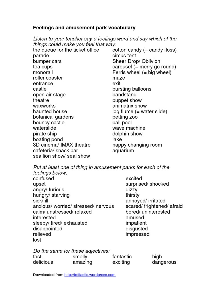 Amusement Park Vocabulary for Kids | PDF | Amusement Park | Leisure