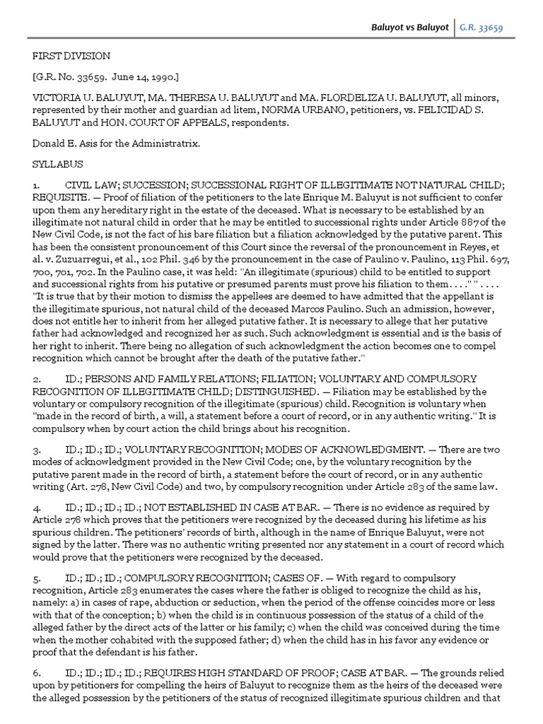 Baluyot Vs Baluyot | PDF | Legitimacy (Family Law) | Judgment (Law)