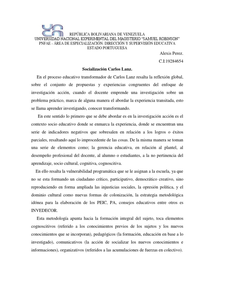 Socializacion de Carlos Lanz | PDF | Maestros | Aprendizaje