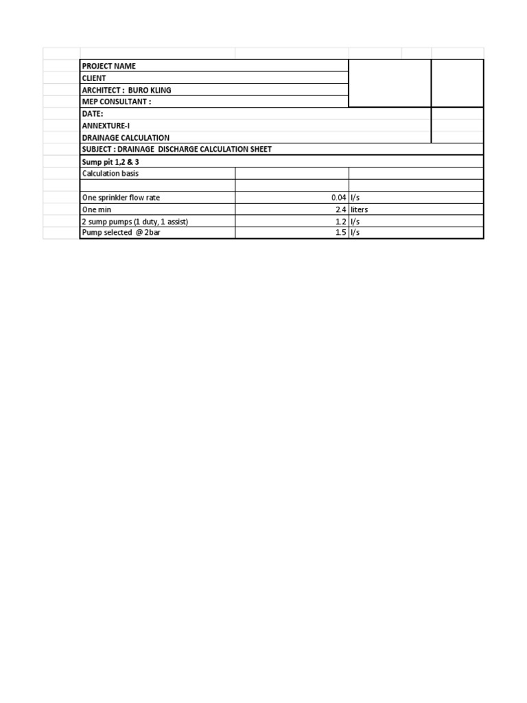 Drainage Discharge Calculation Sheet for a Multi-Level Commercial ...