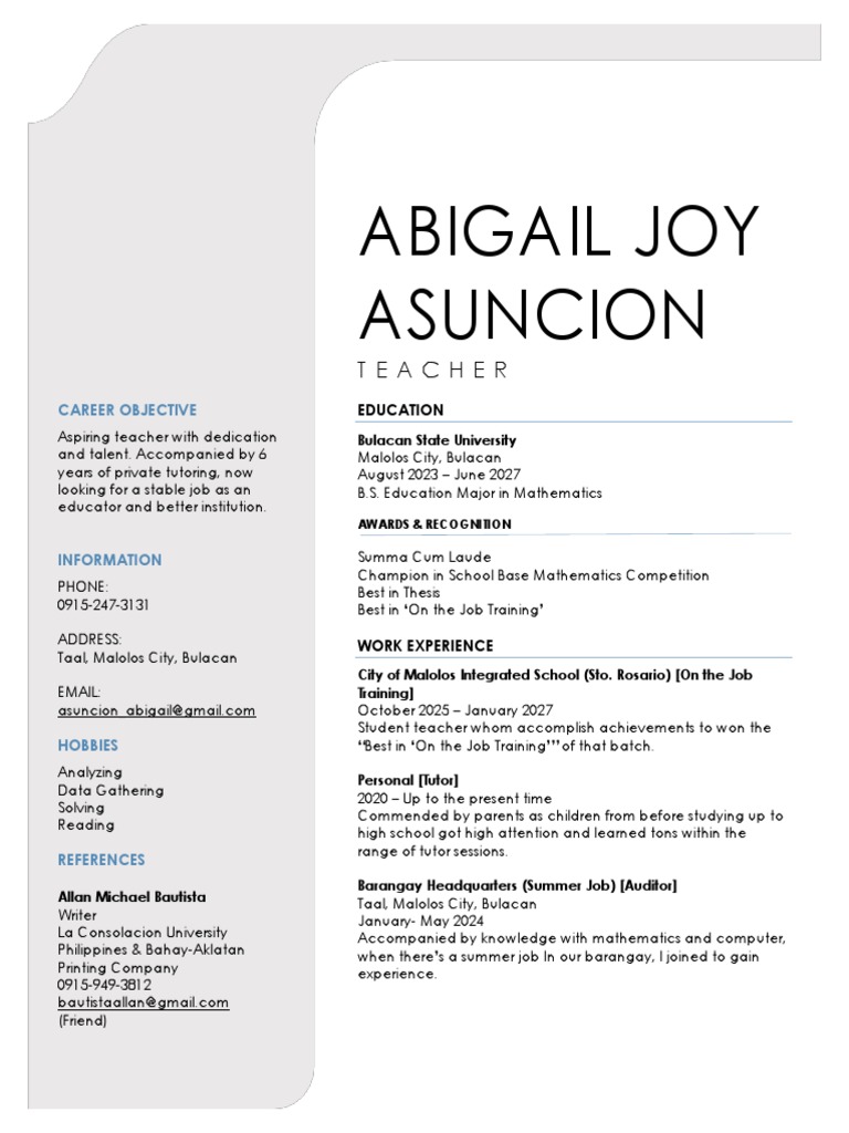 Abigail Joy Asuncion: Teacher | PDF