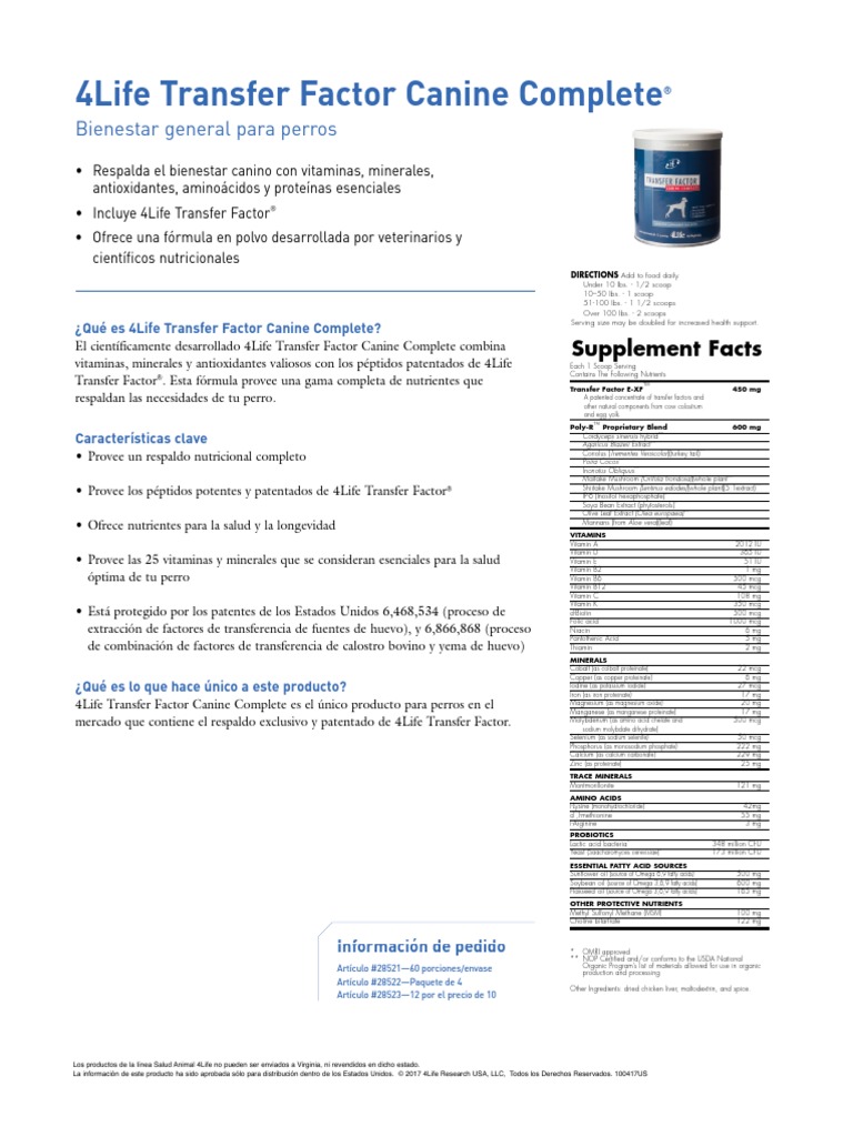 4life Transfer Factor Canine Complete 1 PDF | PDF | Biomoléculas ...