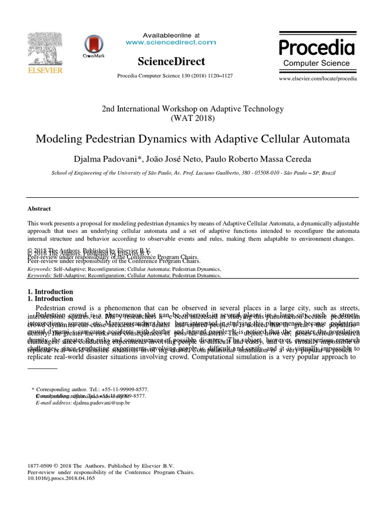 Modeling Pedestrian Dynamics With Adaptive Cellular Automata Pdf