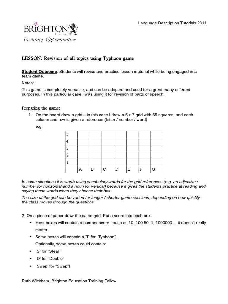 Engaging Typhoon Game for Revision | PDF | Verb | Word