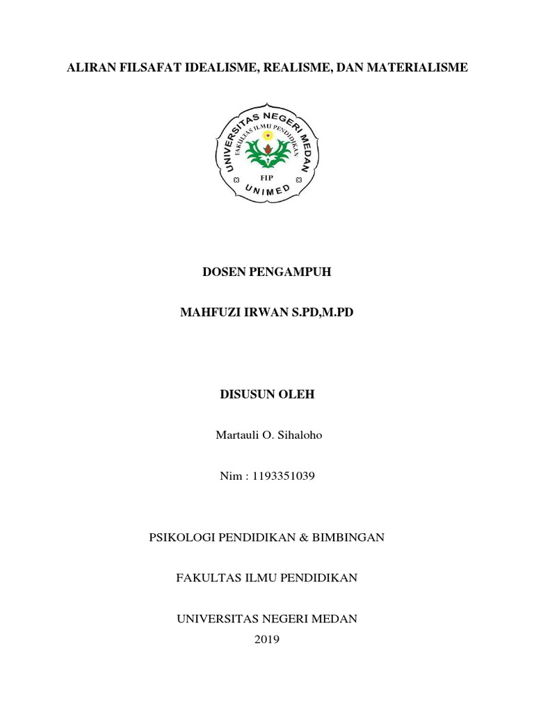 Makalah Aliran Filsafat Idealisme, Realisme, Dan Materialisme | PDF
