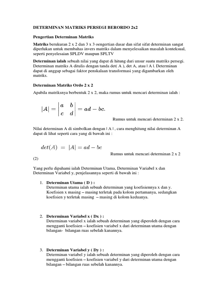 Determinan Matriks Persegi Berordo 2x2 | PDF | Metode & Bahan Ajar ...