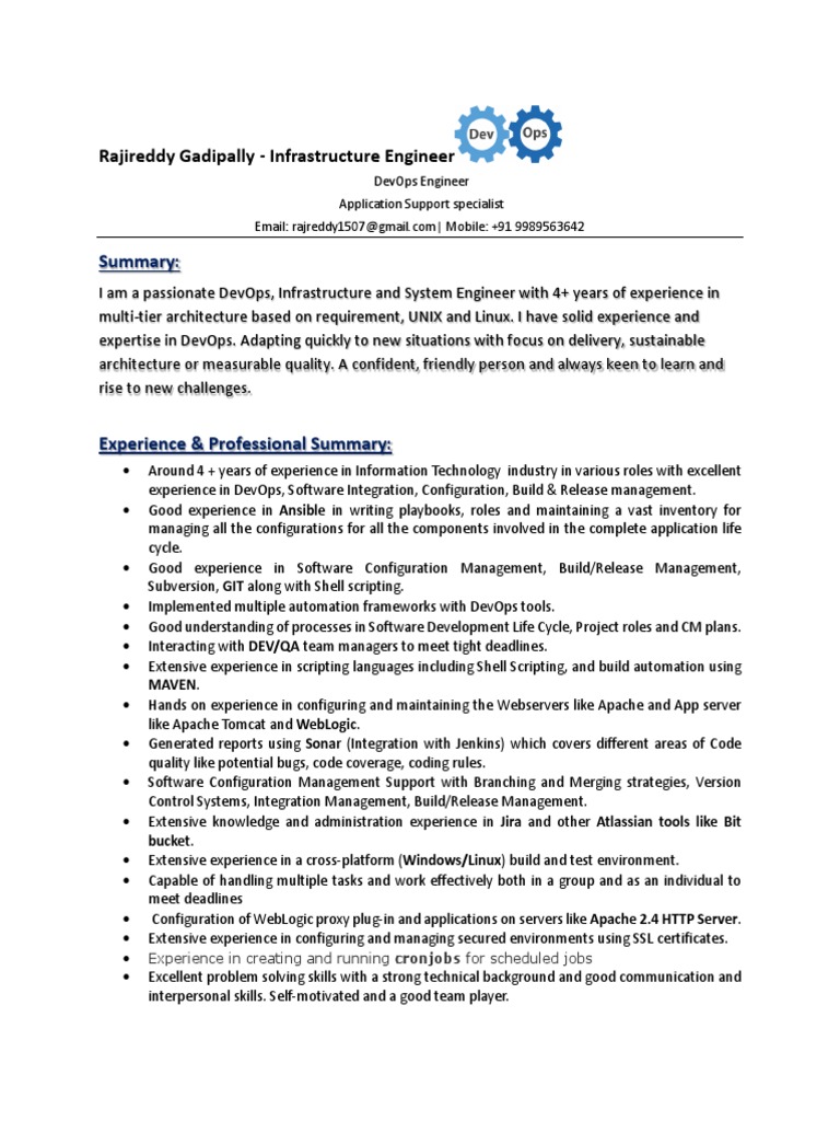 A DevOps Engineer With Extensive Experience In Automation, Cloud Infrastructure Management, And ...