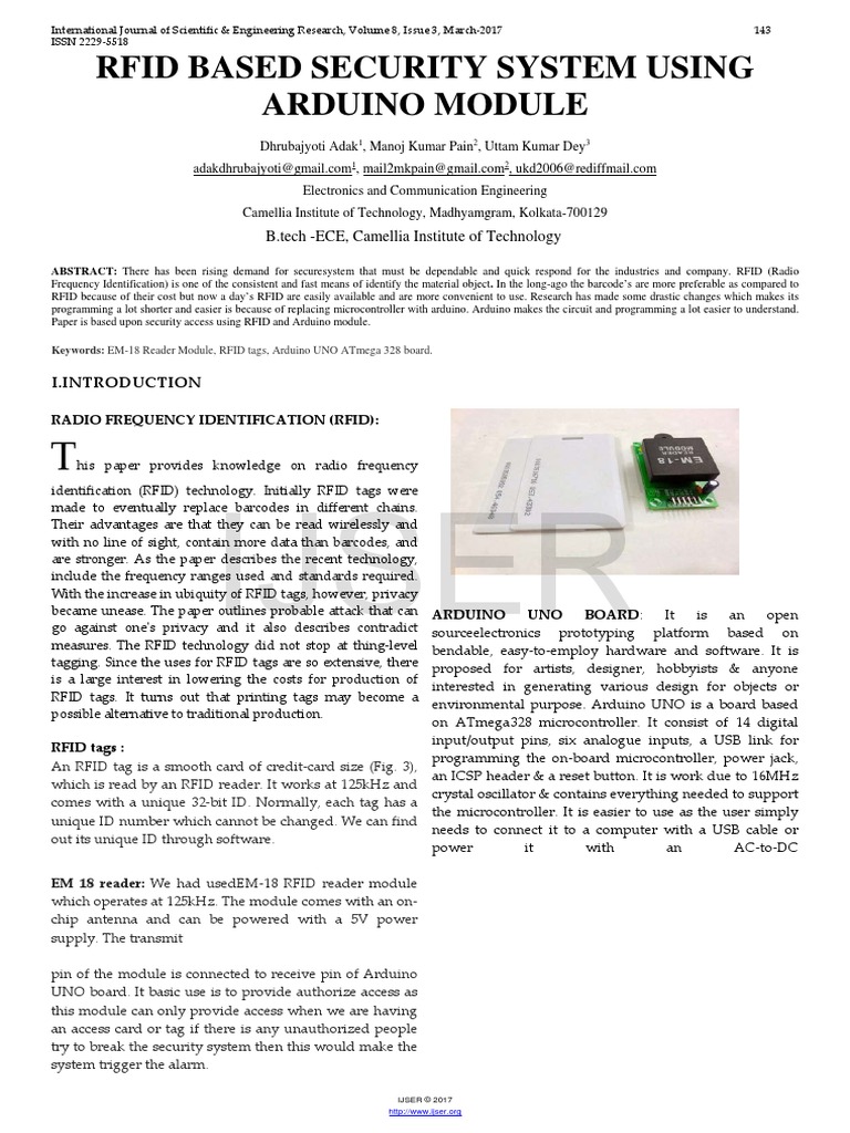 Rfid Based Security System Using Arduino Module Pdf Radio Frequency Identification Arduino 3717
