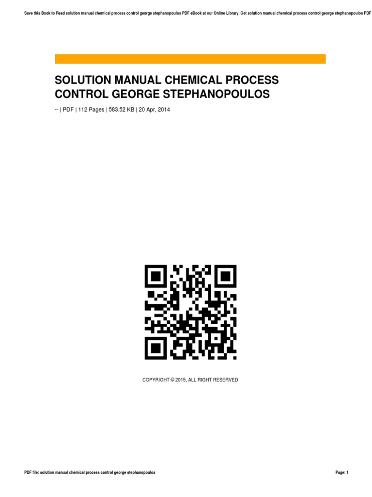 Solution Manual Chemical Process Control George Stephanopoulos | PDF ...