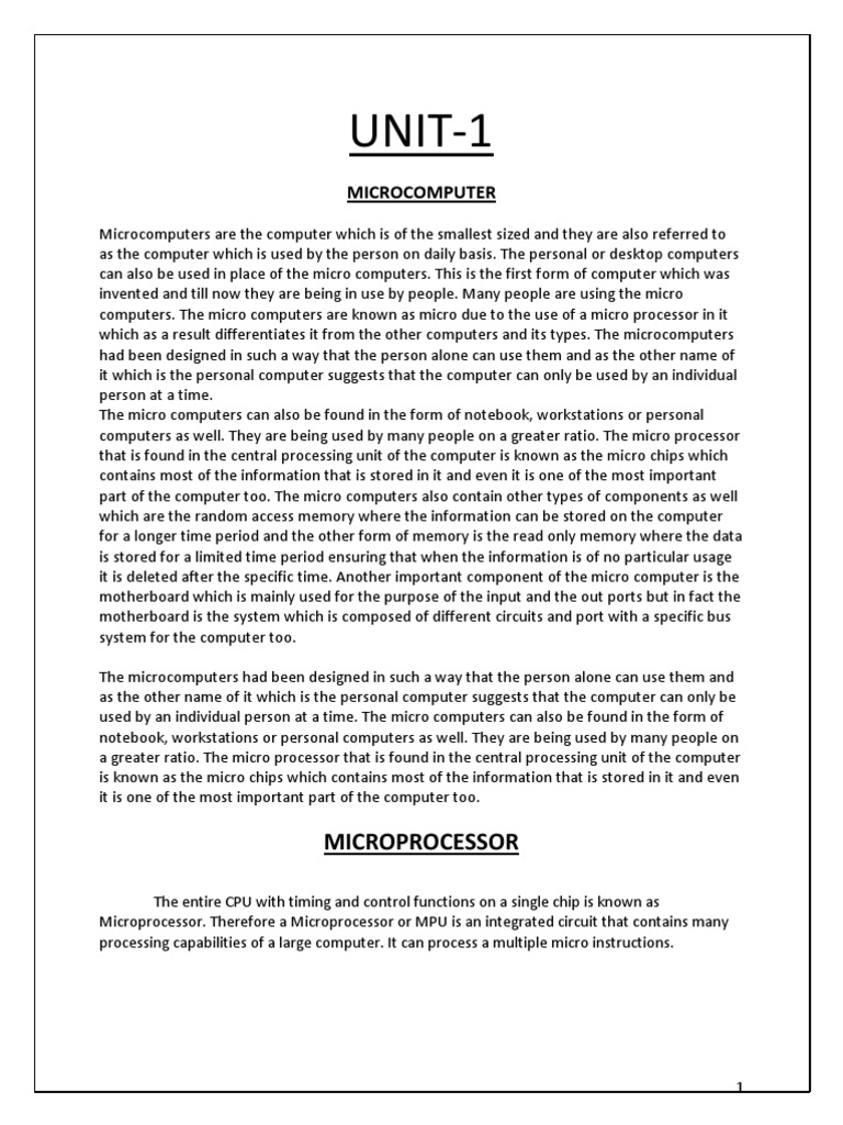 UNIT-1: Microprocessor | PDF | Central Processing Unit | Microcomputers