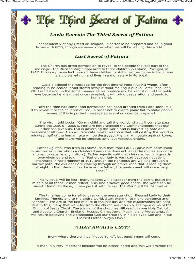 The Three Secrets of Fatima - The Third Secret | PDF