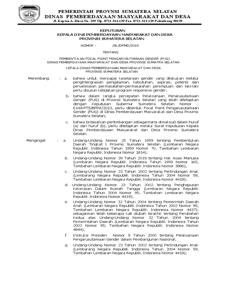 Sk-Focal Foint Dinas PMD 2019 Final | PDF