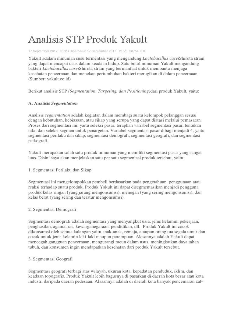 Analisis STP Produk Yakult | PDF