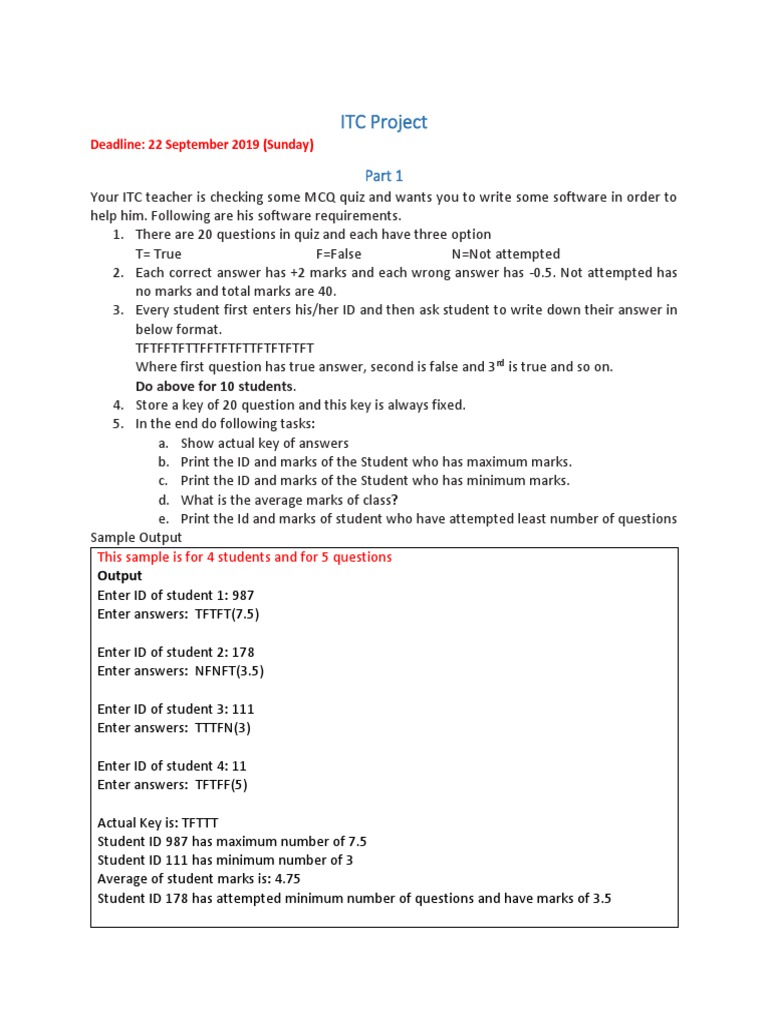 ITC Project: Deadline: 22 September 2019 (Sunday) | PDF | Multiple ...